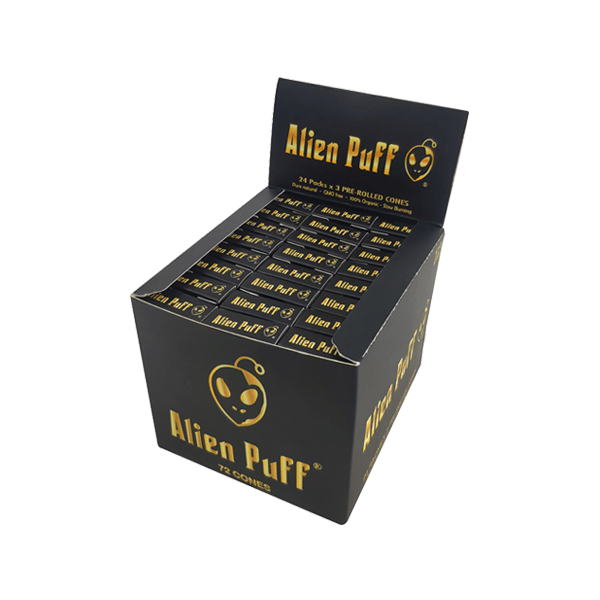 Alien Puff Black & Gold 1 1/4 Size Pre-Rolled Cones (72 Pack) – Hemprove UK